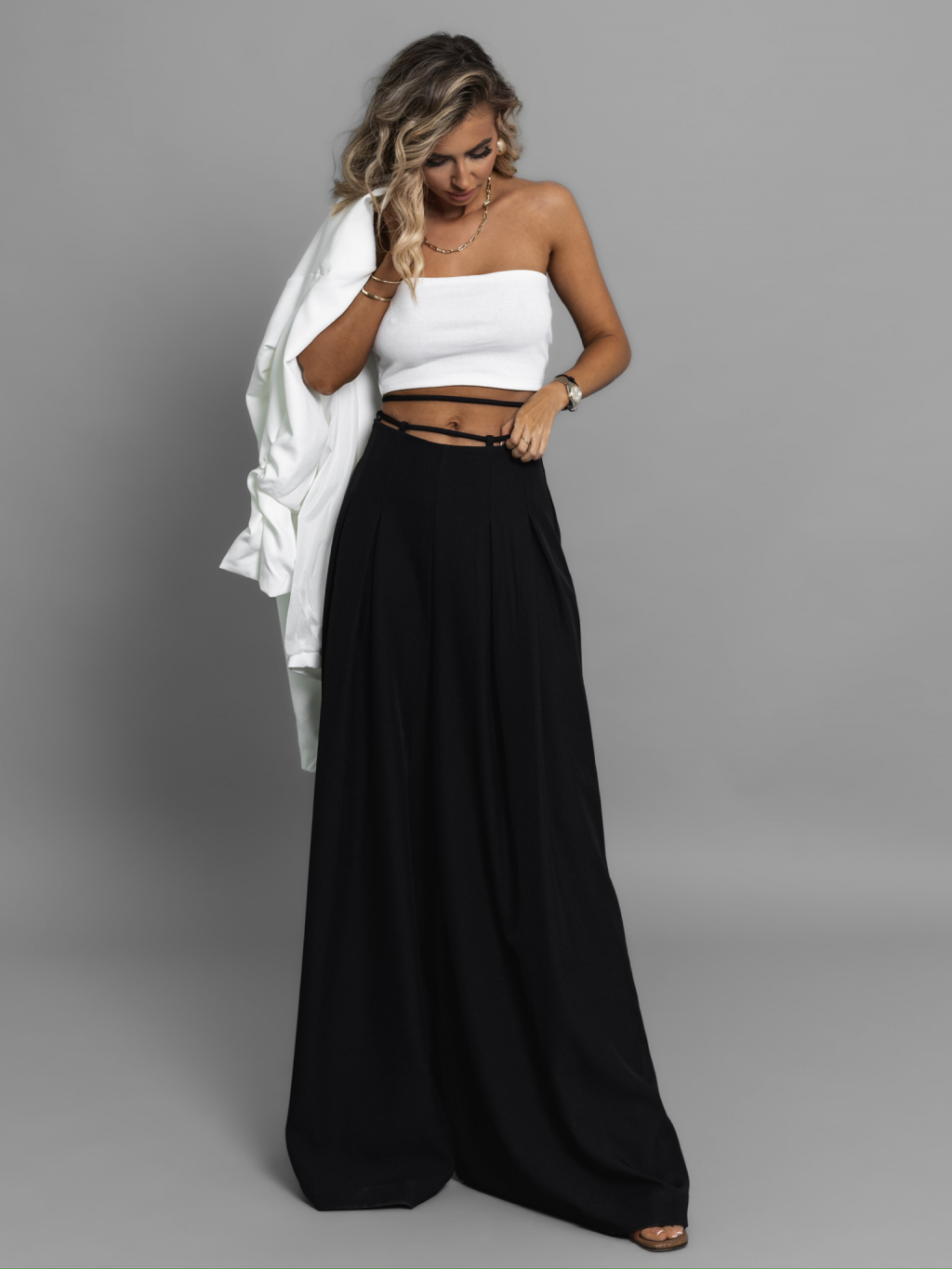 Černé extra wide leg široké kalhoty RAJNAS | Erika Fashion