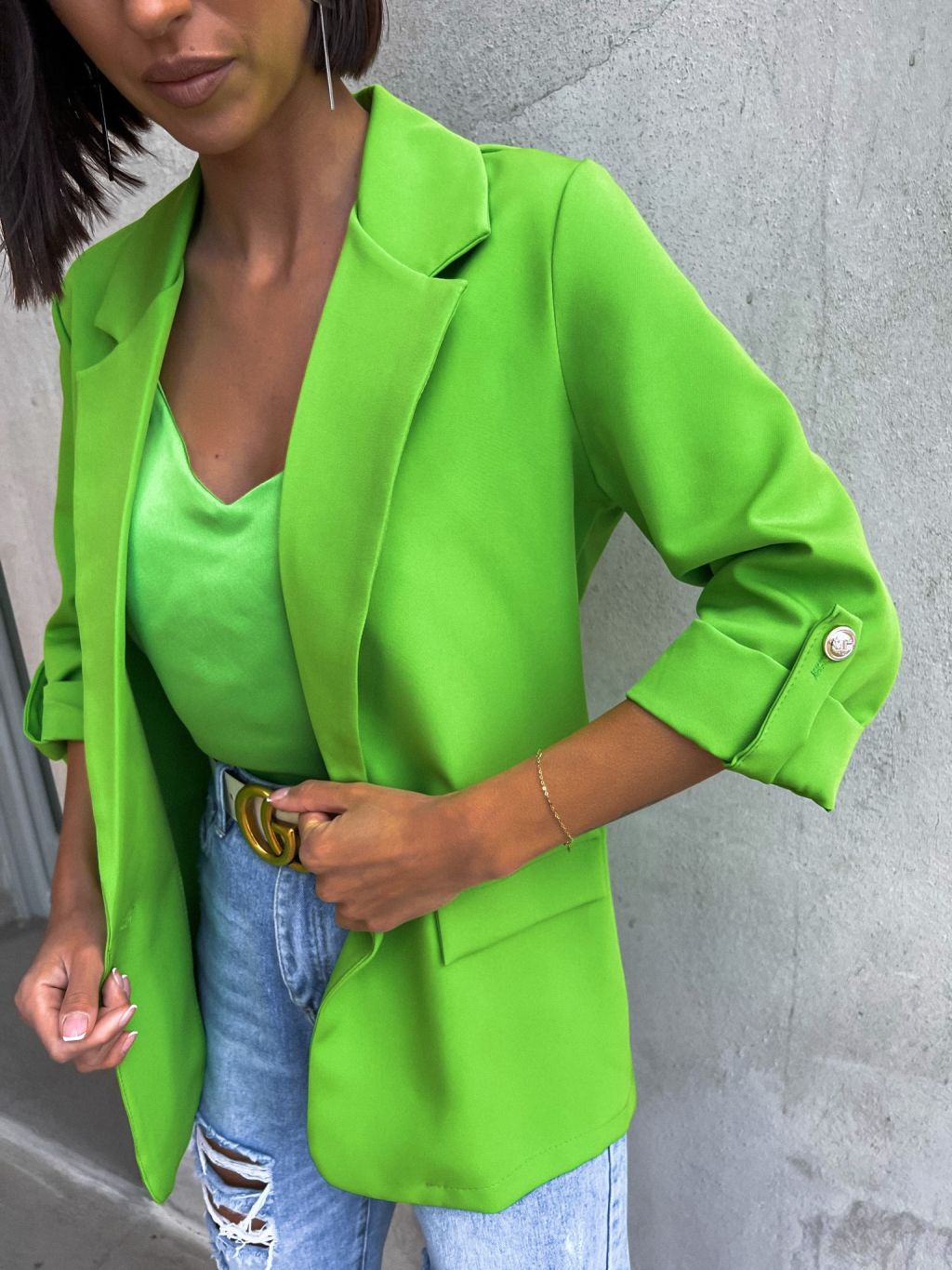 Zelené elegantní sako PARALEL se zlatými knoflíky | Erika Fashion