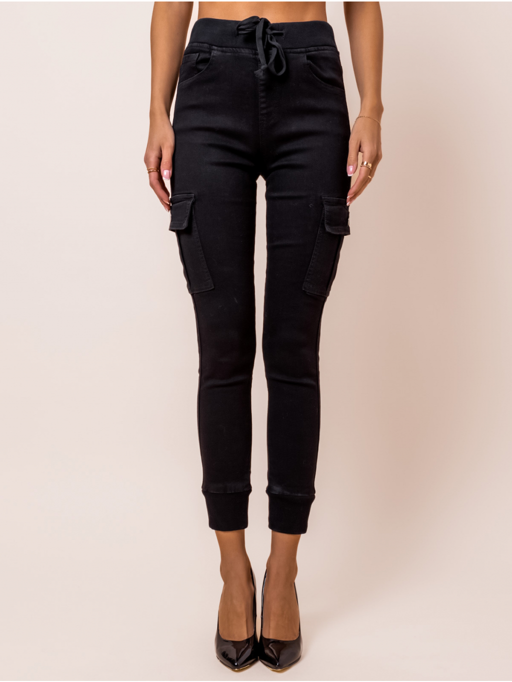 Černé cargo kalhoty PITILLO | Erika Fashion