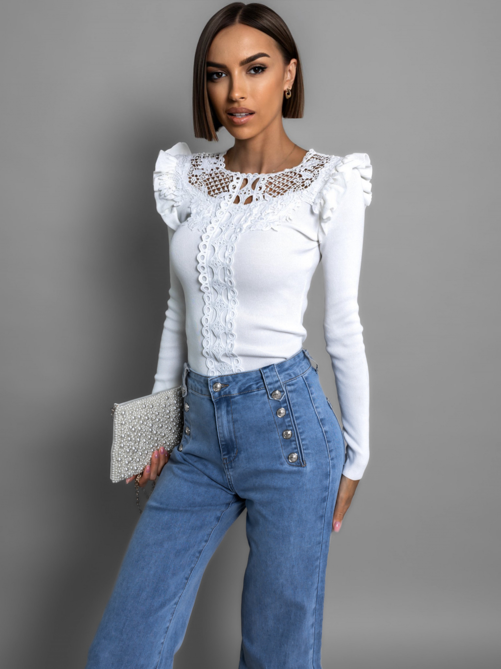 Bílý krajkový elegantní top VLTAVIN | Erika Fashion